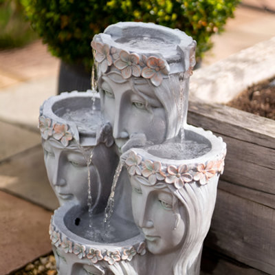 Primrose Hebe Grey Tiered Cascading Garden Outdoor Water Feature with ...
