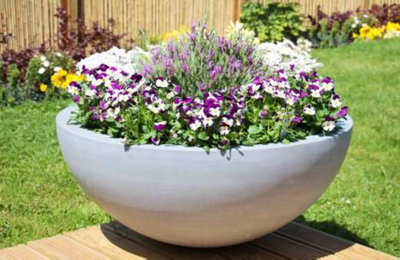 Primrose Large Grey Polystone Lismore Low Round Indoor Outdoor Garden ...