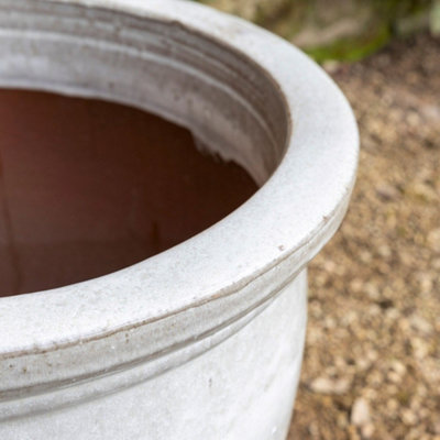 Primrose Large Stoneware Debossed Logo Round Planter In Cream 46cm