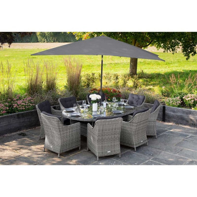 Primrose Living 8 Seater Outdoor Patio Rattan Oval Dining Set in Grey ...