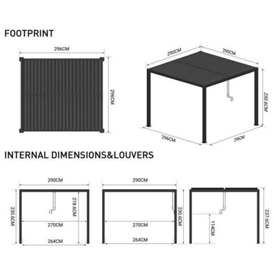 Primrose Living Deluxe Charcoal Veranda with Louvered Shutter Roof 3m x 3m