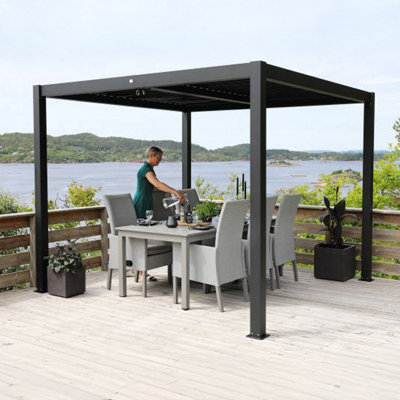 Primrose Living Deluxe Charcoal Veranda with Louvered Shutter Roof 4m x 3m
