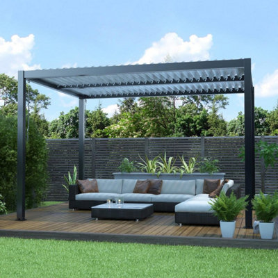 Primrose Living Deluxe Charcoal Veranda with Louvered Shutter Roof 4m x 3m