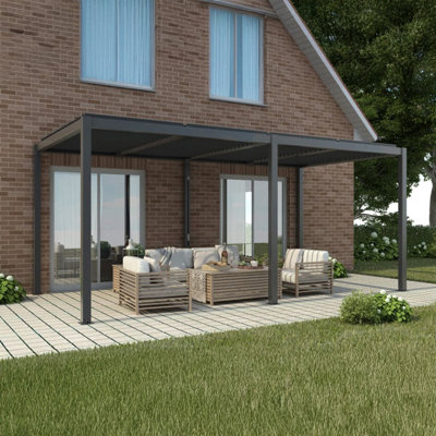 Primrose Living Deluxe Charcoal Veranda with Louvered Shutter Roof 6m x 3m