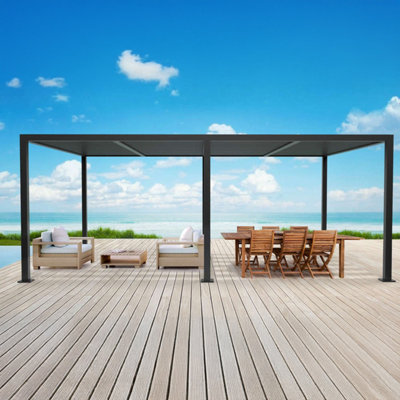 Primrose Living Deluxe Charcoal Veranda with Louvered Shutter Roof 6m x 3m