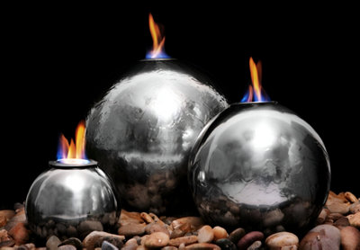 Primrose Magma Triple Sphere Stainless Steel Fire & Water Feature H59cm