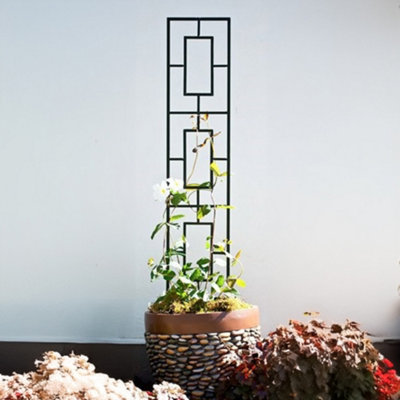 PRIMROSE METAL RECTANGULAR DESIGN CONTEMPORARY POT TRELLIS IN BLACK 116CM