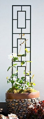PRIMROSE METAL RECTANGULAR DESIGN CONTEMPORARY POT TRELLIS IN BLACK 116CM