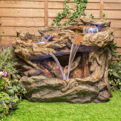 Primrose Montana Falls Log and Rock Effect Cascade Water Feature Garden ...