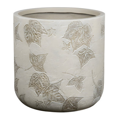 Primrose Natural Stone Effect Round Patio Planter in Embossed Leaf ...