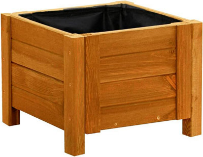 Primrose Natural Wooden Cube Patio Timber Planter Garden Flower Pot ...