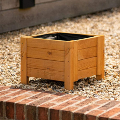 Primrose Natural Wooden Cube Patio Timber Planter Garden Flower Pot ...