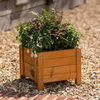 Primrose Natural Wooden Cube Patio Timber Planter Garden Flower Pot ...