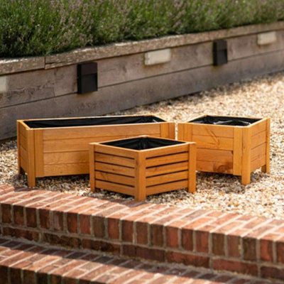 Primrose Natural Wooden Cube Patio Timber Planter Garden Flower Pot ...