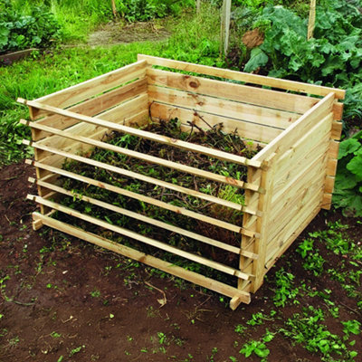 Primrose Outdoor Slatted Wooden Composter Large Natural Compost Bin 718 ...