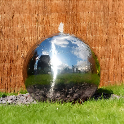 Primrose Outdoor Water Feature Polished Sphere Stainless Steel with ...