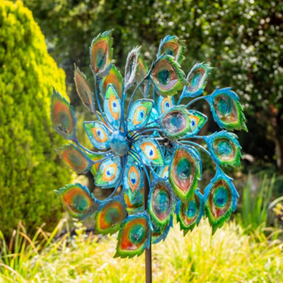 Primrose Peacock Solar Powered Wind Spinner Crackle Globe with LED ...