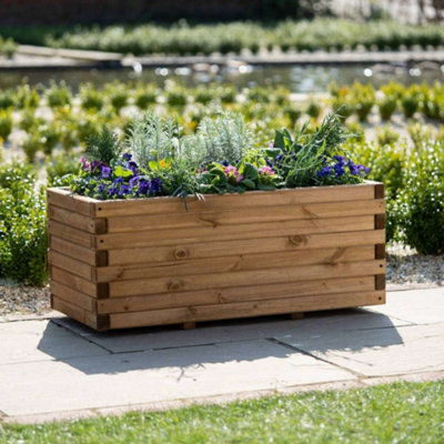 Primrose Pine Raised Flower Bed Planed Trough Planter - Treated Durable Pine & Responsibly ...