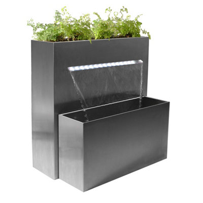 Primrose Planter & Waterfall Cascade Silver Stainless Steel Outdoor ...