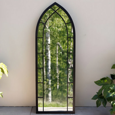 Primrose Pointed Arch Garden Mirror Metal Frame Glass Window Illusion 170cm