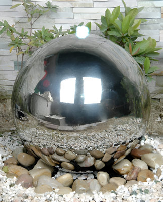Primrose Polished Sphere Stainless Steel Water Feature with Lights ...