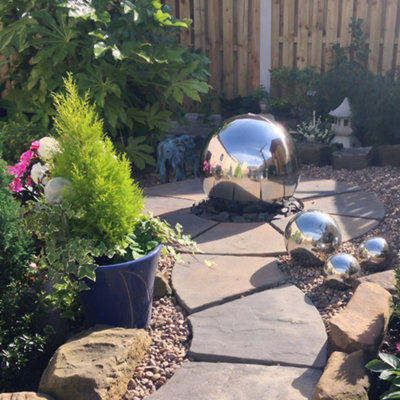 Primrose Polished Sphere Stainless Steel Water Feature with Lights ...