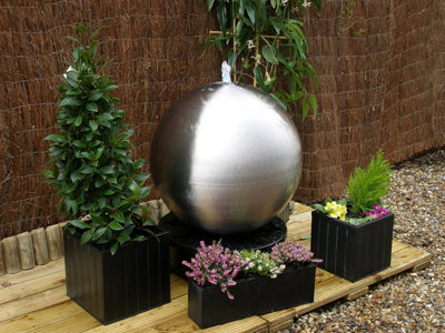 Primrose Polished Sphere Stainless Steel Water Feature with Lights ...