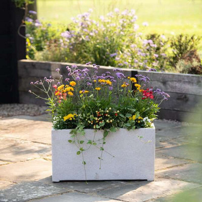 Primrose Poly Terrazzo Stone Small White Trough Patio Planter 80cm ...
