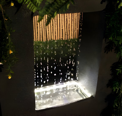 Primrose Rain Effect Water Feature with Planter and LED Lights for ...