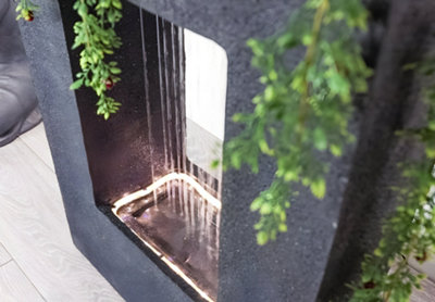 Primrose Rain Effect Water Feature with Planter and LED Lights for ...