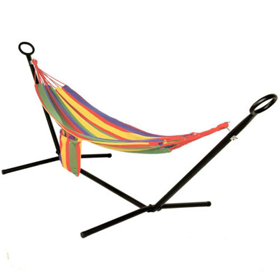 Primrose Rainbow Outdoor Garden Single Hammock With Steel Hammock Stand ...