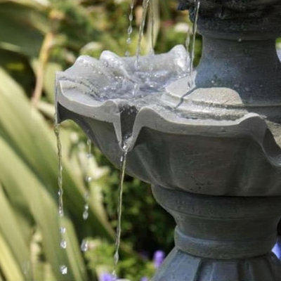 Primrose Regal 3-Tier Cast Stone Cascade Water Feature Fountain in Grey ...