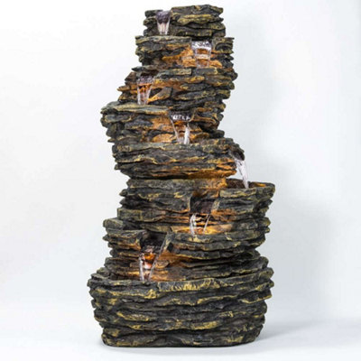 Primrose Rock 8-Tier Cascade Garden Water Feature with Lights for ...