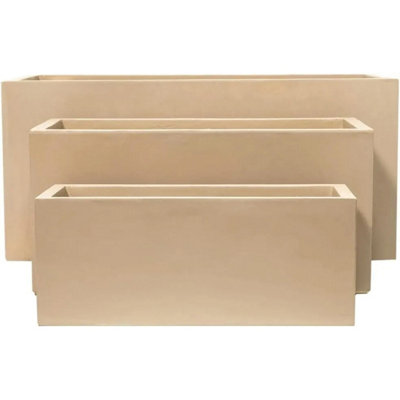 Primrose Sand Fibrecotta Rectangular Trough Planters Mixed Set of 3