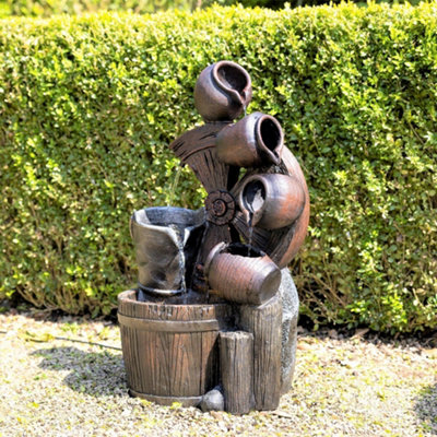 Primrose Santana Cascading Bowls Windmill & Bucket Water Feature With ...