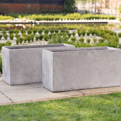 Primrose Set of 2 Grey Trough Handmade Fiberstone Planters 100cm | DIY ...