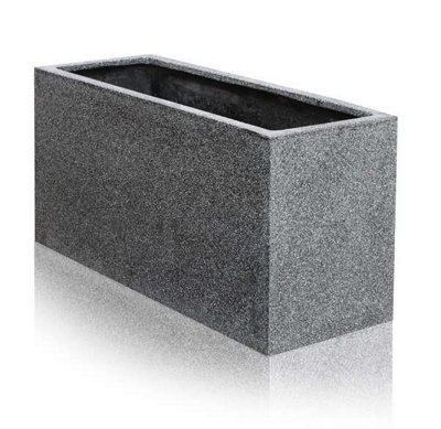 Primrose Set of 2 Poly-Terrazzo Black Trough Indoor Outdoor Planter 100cm