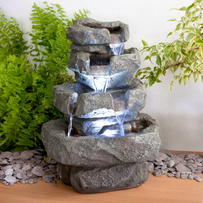 Primrose Shubunkin Spills 4-Tier Cascading Water Feature with Lights H36cm