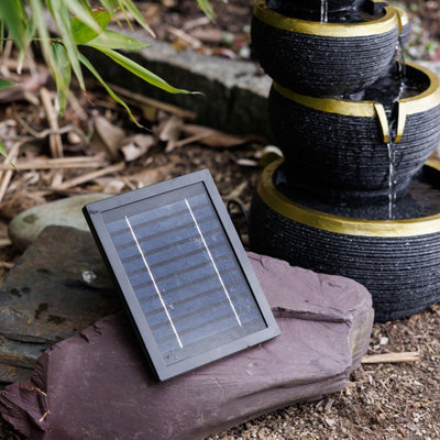 Primrose Solar Power 3 Tier Stacked Bowls Gold Edge Water Feature ...