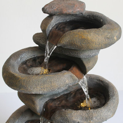 Primrose Solar Power 4 Tier Stacked Boulder Water Feature Cascade with ...