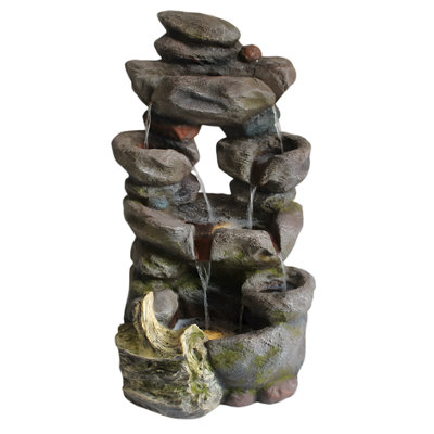 Primrose Solar Power 5 Tier Rock Effect Water Feature with LED Lights 98cm