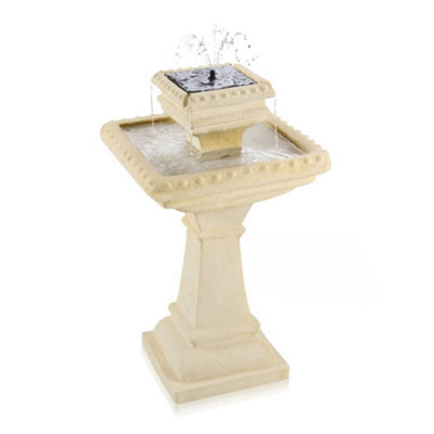 Primrose Solar Powered Ivory 2-Tier Bird Bath Water Feature with LED Lights
