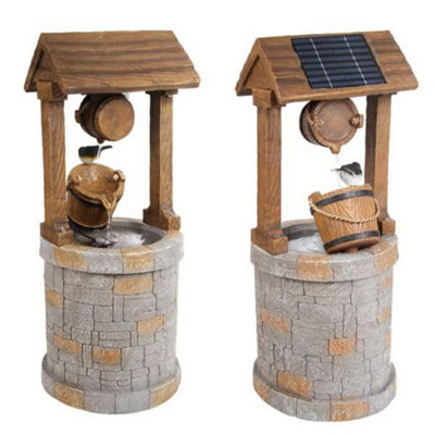 Primrose Solar Powered Wishing Well Garden Outdoor Water Feature ...