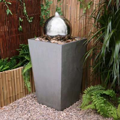 Primrose Sphere Column Water Feature with Lights Indoor Outdoor Use H82cm