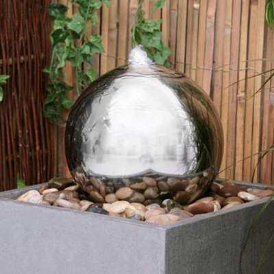 Primrose Sphere Column Water Feature with Lights Indoor Outdoor Use H82cm