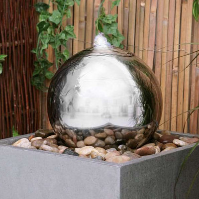 Primrose Sphere Column Water Feature with Lights Indoor Outdoor Use H82cm