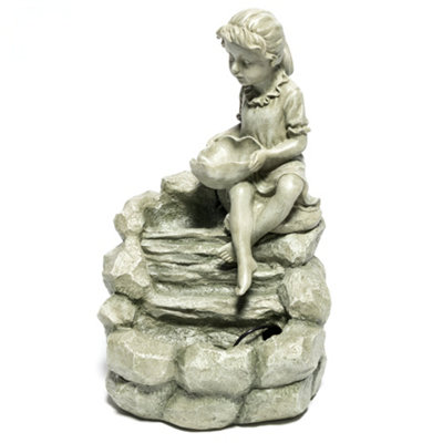 Primrose Stone Effect Girl Cascade Water Feature Statue with LED Light 42cm