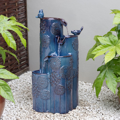 Primrose Swallow Falls Glazed Ceramic Outdoor Water Feature with LED ...