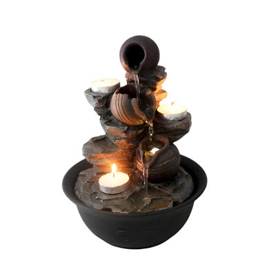 Primrose Tabletop Cascading Pots Design Garden Water Feature with LED ...