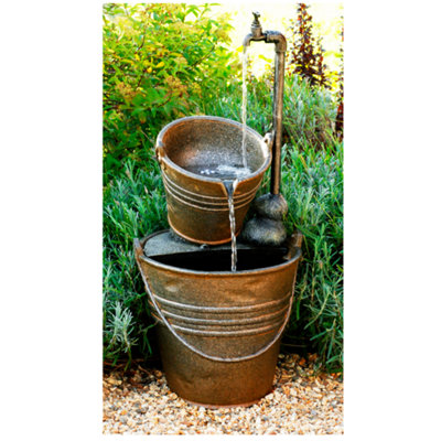 Primrose Tap and Bucket Garden Water Feature Fountain with LED Lights ...